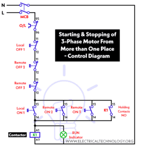 How to Start & Stop a 3-Phase Motor from Multiple Locations?