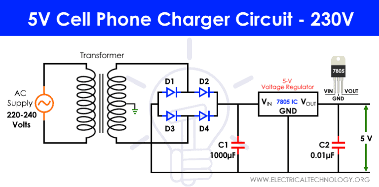 Simple Cell Phone Charger Circuit Diagram - 5V from 230V AC