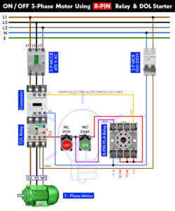 ON / OFF 3-Phase Motor Using 8-PIN Relay and DOL Starter