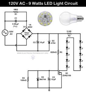 LED Light Bulb Circuit - 230V / 120V Mains Operated LEDs