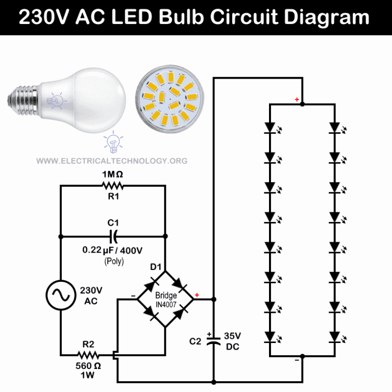 LED Light Bulb Circuit - 230V / 120V Mains Operated LEDs