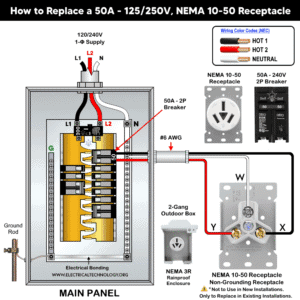 How to Wire a 50A, NEMA 10-50 Non-Grounding Receptacle